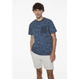 T-Shirt Street One MEN, Herren, Gr. L (42), blau (marine blau), Web, 100% Baumwolle, bedruckt, casual, gerade hüftlang, Rundhals, Kurzarm Bündchen, Shirts, aus reiner Baumwolle