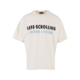 T-Shirt 2Y STUDIOS "2Y Studios Herren 2Y Less Scrolling Oversize Tee", Herren, Gr. L, weiß (sanftes weiß), 100% Baumwolle, bedruckt, casual, relaxed fit, Rundhals, Kurzarm, Shirts