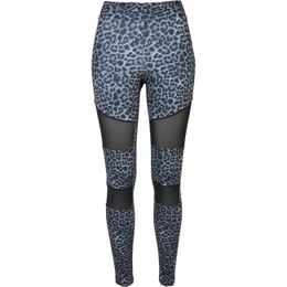 Leggings Urban Classics "Urban Classics Damen Ladies Tech Mesh AOP Leggings", Damen, Gr. M, US-Größen, schwarz-weiß (snowleo), 77% Polyester, 23% Elasthan, slim fit, Hosen