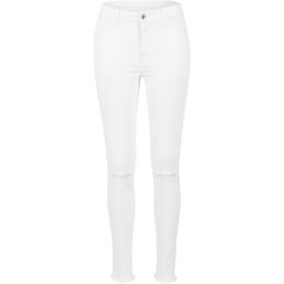 Stoffhose Urban Classics "Urban Classics Damen Ladies Cut Knee Pants", Damen, Gr. 27, Normalgrößen, weiß, 98% Baumwolle, 2% Elasthan, unifarben, skinny fit, Hosen