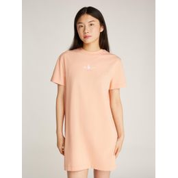 Shirtkleid Calvin Klein Jeans "GRADIENT MONOLOGO TEE DRESS", Damen, Gr. L (40), N-Gr, orange (dusty coral), Jersey, Obermaterial: 95% Baumwolle, 5% Elasthan, unifarben, casual, bequem mini, Rundhals, Kurzarm abgesteppt, Kleider, mit Logodruck