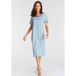 Nachthemd Vivance Dreams, Damen, Gr. 32/34, N-Gr, blau (dunkelblau, hellblau gestreift), Single Jersey, Obermaterial: 100% Baumwolle, casual, lässig geschnitten ca. Mitte Wade, Rundhals, Kurzarm abgesteppt, Kleider, Seitenschlitze für mehr Bewegungsfreiheit