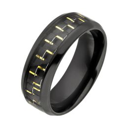 Fingerring Jobo Gr. 58, gold (goldfarben), Fingerringe, Herren, 58, Edelstahl-Carbon, Edelstahl, Carbon, Edelstahl schwarz beschichtet mit Carbon-Einlage