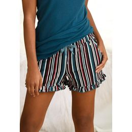 Schlafshorts s.Oliver, Damen, Gr. 32/34, N-Gr, bunt (petrol, weinrot, gestreift), Jersey, Obermaterial: 50% Baumwolle, 50% Viskose, mehrfarbig, gemustert, gestreift, Basic, Basic kurz, Hosen, im Allover-Muster mit Kräuselsäumen