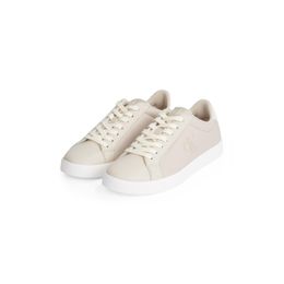 Sneaker Calvin Klein Jeans "3 CUPSOLE NY WN", Damen, Gr. 36, beige (natur, weiß), Polyamid, Lederimitat, unifarben mit Farbeinsatz, klassisch, Schuhe, Schnürschuh, Freizeitsneaker, Halbschuh mit gepolstertem Schaftrand