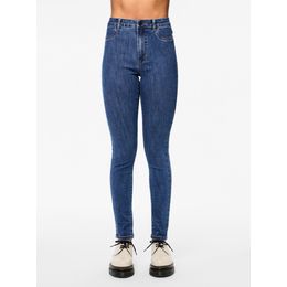 Jeansjeggings Pieces "PCDEA HW SKINNY MB JEGGING NOOS", Damen, Gr. S (36), Länge 32, blau (medium blau denim), Denim/Jeans, Obermaterial: 66% Baumwolle, 28% Polyester, 3% Elasthan, 3% Viskose, unifarben, modisch, skinny fit, Jeans