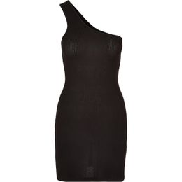 Shirtkleid Urban Classics "Urban Classics Damen Ladies Rib One Shoulder Dress", Damen, Gr. 4XL, US-Größen, schwarz, 77% Polyester, 19% Viskose, 4% Elasthan, unifarben, klassisch, slim fit, asymmetrischer Ausschnitt, ohne Ärmel, Kleider