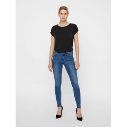 Véro Moda Skinny-fit-Jeans VERO MODA "VMTANYA", Damen, Gr. XS, Länge 30, blau (medium, blau, denim), Denim/Jeans, Obermaterial: 69% Baumwolle, 25% Polyester, 3% Elasthan, 3% Viskose, feminin, extraeng knöchelfrei, Jeans, mit Stretch