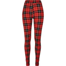 Leggings Urban Classics "Urban Classics Damen Ladies Soft AOP Leggings", Damen, Gr. L, US-Größen, rot (rotcheck), 85% Polyester, 15% Elasthan, skinny fit, Hosen