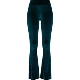 Leggings Urban Classics "Urban Classics Damen Ladies High Waist Velvet Boot Cut Leggings", Damen, Gr. L, US-Größen, blau (teal), 92% Polyester, 8% Elasthan, unifarben, slim fit, Hosen Samthose