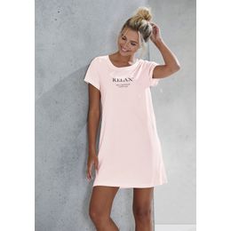 Nachthemd Vivance Dreams, Damen, Gr. 40/42, N-Gr, rosa (hellrosa), Single Jersey, Obermaterial: 100% Baumwolle, bedruckt, unifarben, klassisch, Basic ca. Mitte Oberschenkel, Rundhals, Kurzarm abgesteppte Kante, Kleider, mit Statementdruck