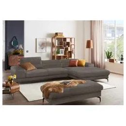 Ecksofa W.Schillig "piedroo, Designsofa mit tollem Sitzkomfort, bequem und elegant, L-Form", braun (braun r66), B:343cm H:70cm T:193cm, Chenille-Flachgewebe R66 (85% Polyester, 15% Nylon), Sofas, Kopfteilverstellung, wahlweise mit Sitztiefenverstellung, Breite 343cm