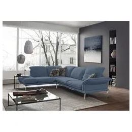 Ecksofa W.Schillig "sherry, Designsofa mit tollem Sitzkomfort, zeitlos und elegant, L-Form", blau (blau v39), B:302cm H:81cm T:230cm, Longlife Xtra-Leder Z69: Das feinnarbige, gedeckte Softleder Z69 besticht durch seine außergewöhnliche Weichheit im trendigen u00bbVintage-Looku00ab, Hautstärke 0, 9 - 1, 1 mm, Schlingenpolgewebe W82 (74% Polyacryl, 26% Polyester), Chenillegewebe V34 (52% Polyester,