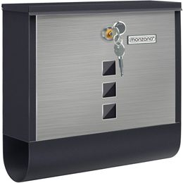 Monzana Briefkasten Schwarz/Silber Stahl 30,5x10x33,5cm