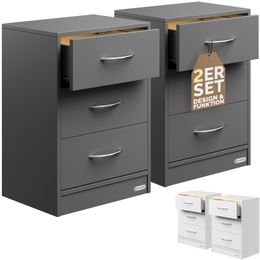Casaria Nachttisch Eloise 2er-Set Anthrazit 54x39x28cm LED