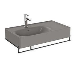 Vitra Equal Waschtisch-Set 66054 mit Waschtisch asymmetrisch 80 cm, steingrau matt VC, mit Handtuchhalter Metall schwarz matt