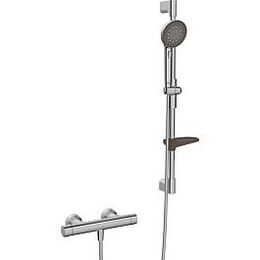 Hansa HansaPRISMA Duschsystem 4813042180 mit Thermostat, Wandmontage, 770mm, Stahl gebürstet
