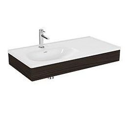 Vitra Equal Möbelwaschtisch-Set 64086 100x52cm, mit Möbelwaschtisch asymmetrisch, weiß VC, mit Holzblende ulme
