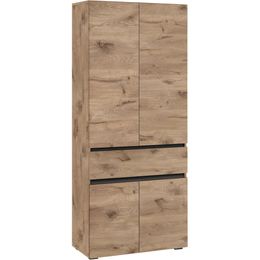 Hochschrank Home Affaire "Wisla", braun (wiking eiche), B:76cm H:180cm T:35cm, Spanplatte, Schränke, mit 4 Türen & 1 Schublade, Breite 76 cm, Höhe 180 cm