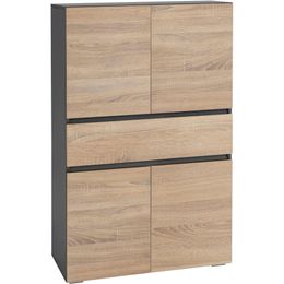 Midischrank Home Affaire "Wisla", grau (anthrazit, eichefarben sonoma), B:76cm H:130cm T:35cm, Spanplatte, Schränke, mit 4 Türen & 1 Schublade, Breite 76 cm, Höhe 130 cm