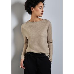 Strickpullover Street One, Damen, Gr. 44, beige (honey sand meliert), Strick, Obermaterial: 33% Polyester, 31% Polyacryl, 24% Baumwolle, 12% Polyamid, meliert, casual, regular fit taillenbedeckt, U-Boot-Ausschnitt, Langarm, Pullover, mit Seitlichen Schlitzen