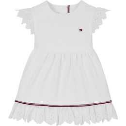 Sommerkleid Tommy Hilfiger "BRODERIE ANGLAISE DRESS SS", Baby, Gr. 68, N-Gr, weiß, Web, Obermaterial: 95% Baumwolle, 5% Elasthan, unifarben, casual, ausgestellt, Rundhals, Kurzarm Lochstickerei, Kleider, mit Logo-Kontrastband, mit Logostickerei