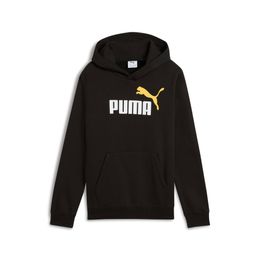 Kapuzensweatshirt Puma "ESS 2 COLOR NO. 1 LOGO HOODIE FL B", Kinder, Gr. 176, Puma schwarz, sunny gelb, Fleece, Obermaterial: 66% Baumwolle, 34% Polyester, bedruckt, sportlich, regular fit normal, Langarm, Sweatshirts