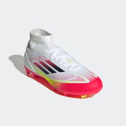 Fußballschuh adidas Performance "F50 LEAGUE MID FG/MG KIDS", Gr. 34, cloud weiß, core schwarz, solar gelb, Synthetik, sportlich, Schuhe