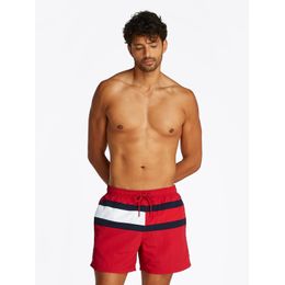 Badeshorts "MEDIUM DRAWSTRING", Herren, Gr. S (48), N-Gr, rot (medium rot), Polyamid, Tommy Hilfiger Swimwear, unifarben mit Farbeinsatz, casual, Badehosen, mit großem Logo