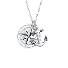 Kuzzoi Lange Kette »Kompass Anker 925 Sterling Silber« Silber 60 Lange Halskette für Herren mit Anker-Symbol in Silber ideal für den Sommer