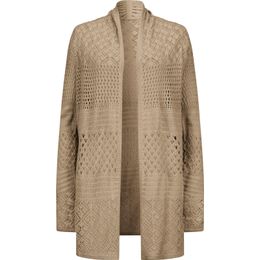 Damen Ajourstrickjacke in langer, offener Form beige, Gr&ouml;&szlig;e 42