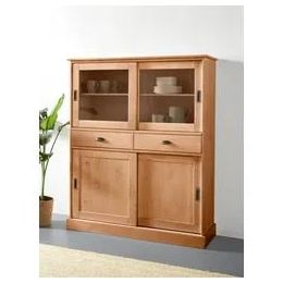 Highboard Home Affaire "Schröder", beige (natur gebeizt, gewachst), B:114cm H:140cm T:40cm, FSC-zertifiziertes Massivholz, Sideboards, Vitrine aus massivem Kiefernholz, Breite 114 cm