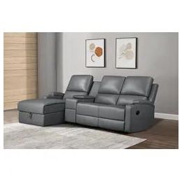 Ecksofa Home Affaire "Napori Multimediasofa, 3er Kinosessel XXL, L-Form", grau, B:240cm H:102cm T:155cm, Sofas, Kinosofa mit Relaxfunktion, Getränkehalter, Staufach und Staukasten, Topseller