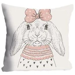 Dekokissen queence "Hase", beige (altrosa, grau, weiß, bedruckt), B:40cm L:40cm, Baumwolle, Dekokissen_Sitzkissen_Kissenhüllen, Kissenhülle ohne Füllung, 1 Stück