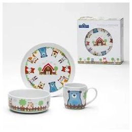 Kindergeschirr-Set Van Well "Kinderset Fuchs und Freunde, 3-teilig, Geschirr-Set, Service", bunt (weiß, bunt), 3 tlg., Porzellan, Geschirr-Sets, mit farbenfrohem Dekor, spülmaschinen- und mikrowellengeeignet