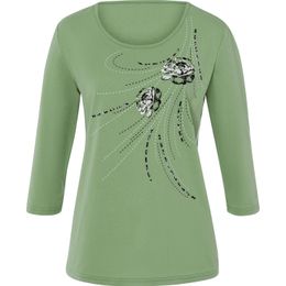Damen T-Shirt mit platziertem Bl&uuml;ten-Print eucalyptus, Gr&ouml;&szlig;e 56