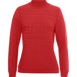 Damen Stehkragenpullover mit Zopfmuster rot, Gr&ouml;&szlig;e 40