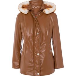 Damen Lederimitatjacke mit Pelz-Imitat-Besatz cognac, Gr&ouml;&szlig;e 54
