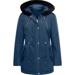 Damen Kapuzenjacke mit Pelz-Imitat-Besatz dunkelblau, Gr&ouml;&szlig;e 40