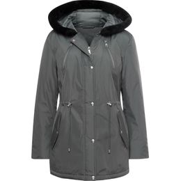 Damen Kapuzenjacke mit Pelz-Imitat-Besatz anthrazit, Gr&ouml;&szlig;e 54