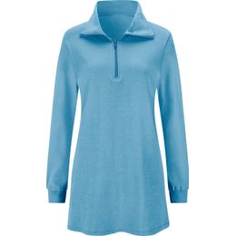Damen Longsweatshirt mit Umlegekragen aqua, Gr&ouml;&szlig;e 38