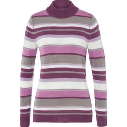 Damen Stehkragenpullover mit Streifen-Muster violett-flieder-geringelt, Gr&ouml;&szlig;e 46
