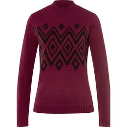 Damen Stehkragenpullover mit Norweger-Muster bordeaux-schwarz, Gr&ouml;&szlig;e 56