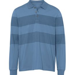 Herren Langarm-Poloshirt aus Baumwolle, gestreift mittelblau-rauchblau, Gr&ouml;&szlig;e 44/46