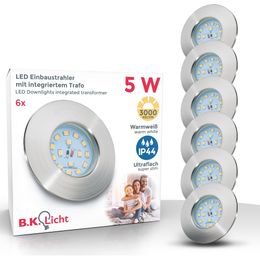 B.K.LICHT LED Einbauleuchte "6er Set Bad Einbaustrahler, IP44 geschützt, LED Einbauspots, flach", silber (silberfarben), H:3cm Ø:7,5cm, Lampen, 3.000K, 400Lm, 5W, Kunststoff, 7,5 x 3 cm, Nickel, LED Deckeneinbaustrahler LED Einbaustrahler