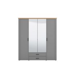 Kleiderschrank Home Affaire "Valencia, Schlafzimmerschrank mit Spiegel, 190x210x58cm", grau (grau matt), B:190cm H:210cm T:58cm, MDF, Spanplatte, Schränke, mit kompletter Innenausstattung und 2 Schubladen, FSC-zertifiziert