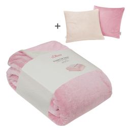 Wohndecke s.Oliver "Doublesoft, Kuscheldecke, Deal, Kissen geschenkt", rosa (rosa, ecru), B:150cm L:200cm, Polyester, Wohndecken, Kuscheldecke, mit GRATIS-Zugabe: 2x Kissenhülle, mit Reißverschluss