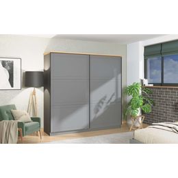 Schwebetürenschrank Home Affaire "Valencia, Kleiderschrank im Landhausstil, 220x214x65,5cm", grau (grau matt), B:220cm H:214cm T:65,5cm, MDF, Spanplatte, Schränke, mit kompletter Innenausstattung, FSC-zertifizierter Holzwerkstoff