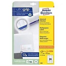 Avery Zweckform ultragrip Laser Universaletiketten 3490 Selbsthaftend DIN A4 Weiß 70 x 36 mm 30 Blatt à 24 Etiketten