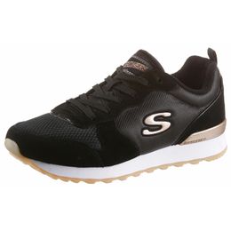 Sneaker Skechers "OG 85 - GOLDN GURL", Damen, Gr. 35, schwarz (schwarz, goldfarben), Synthetik, Textil, Veloursleder, Schuhe Sneaker, Schn&uuml;rschuh, Original-Retro-Jogginschuh mit Air-Cooled Memory Foam